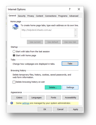 Clearing Internet Explorer Cache – Dashboard