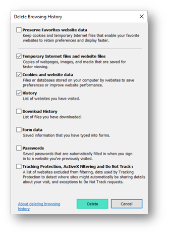 Clearing Internet Explorer Cache – Dashboard